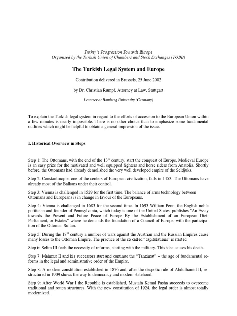 The Turkish Legal System and Europe | PDF | Turkey | Ottoman Empire