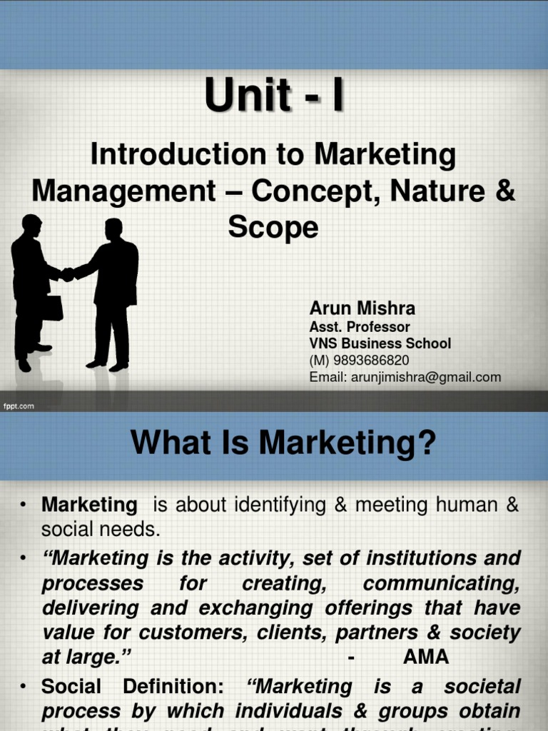 Unit - I: Introduction To Marketing Management - Concept, Nature ...