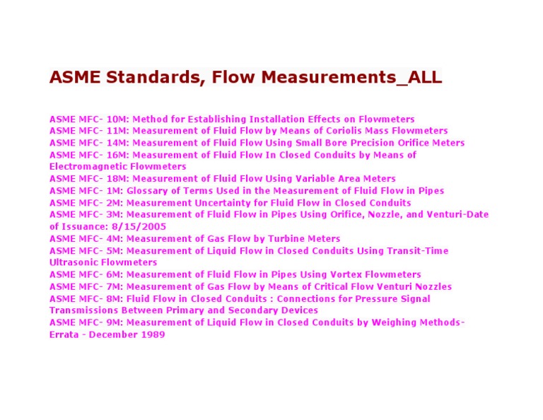 ASME Standards for Fluid Flow Measurement | PDF