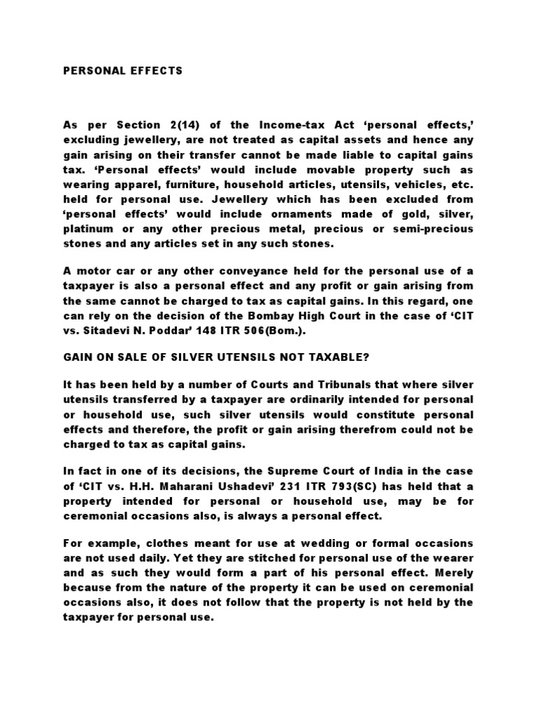 Overview of Personal Effects | PDF | Capital Gains Tax | Jewellery