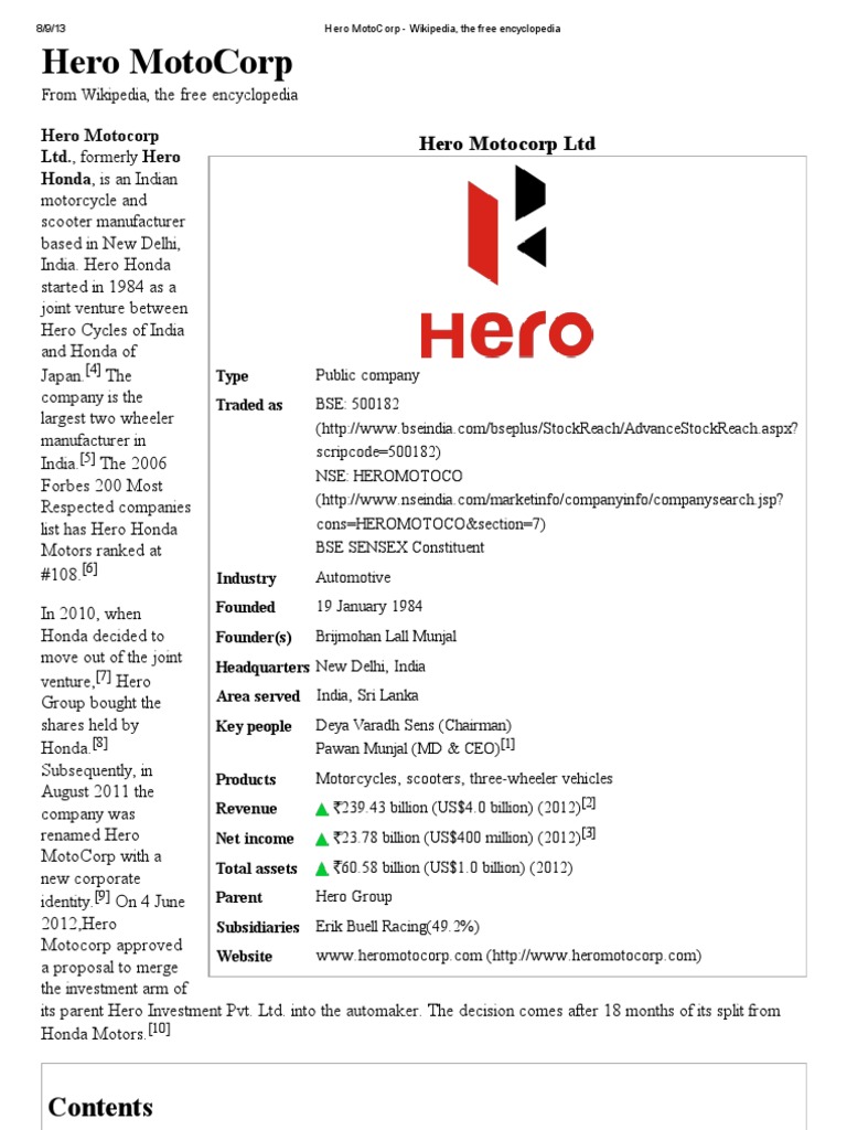 Hero MotoCorp - Wikipedia, The Free Encyclopedia | PDF | Companies ...