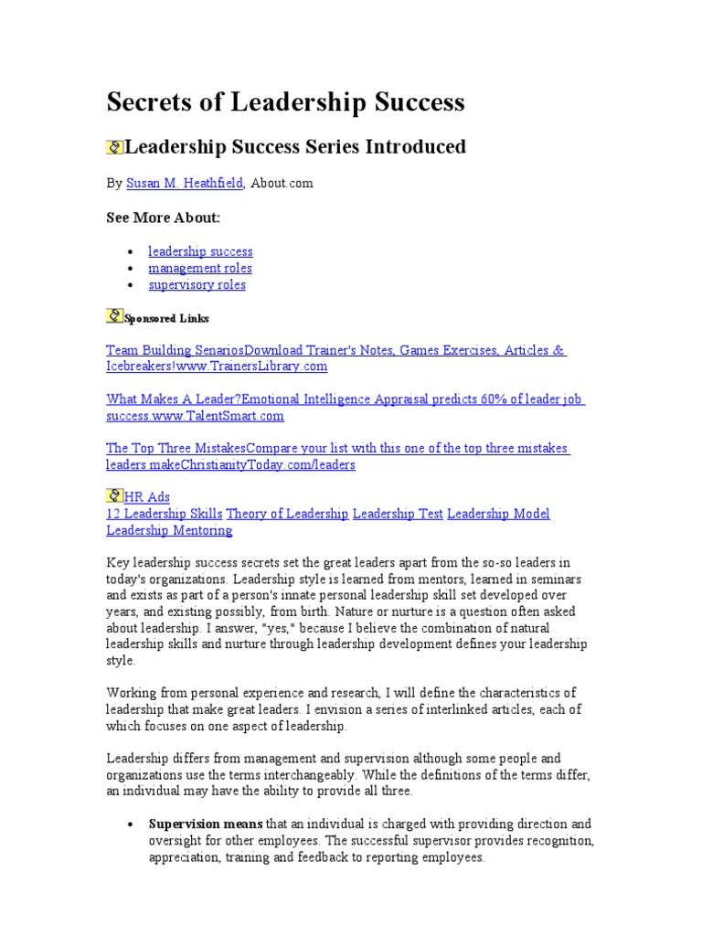 Secrets of Leadership | PDF | Leadership | Value (Ethics)