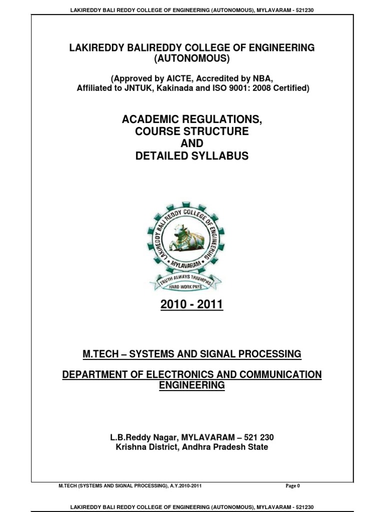 Lakkireddybalreddi-M.tech - Ece - Systems and Signal Processing - Syllabus | PDF | Thesis ...