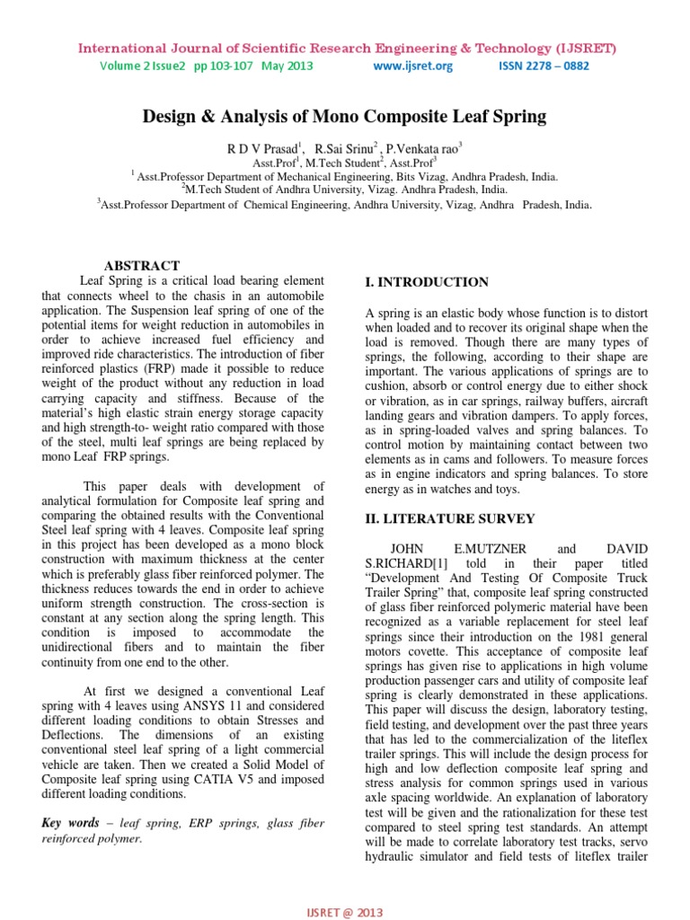 Design And Analysis Of Mono Composite Leaf Spring Pdf Composite Material Strength Of Materials