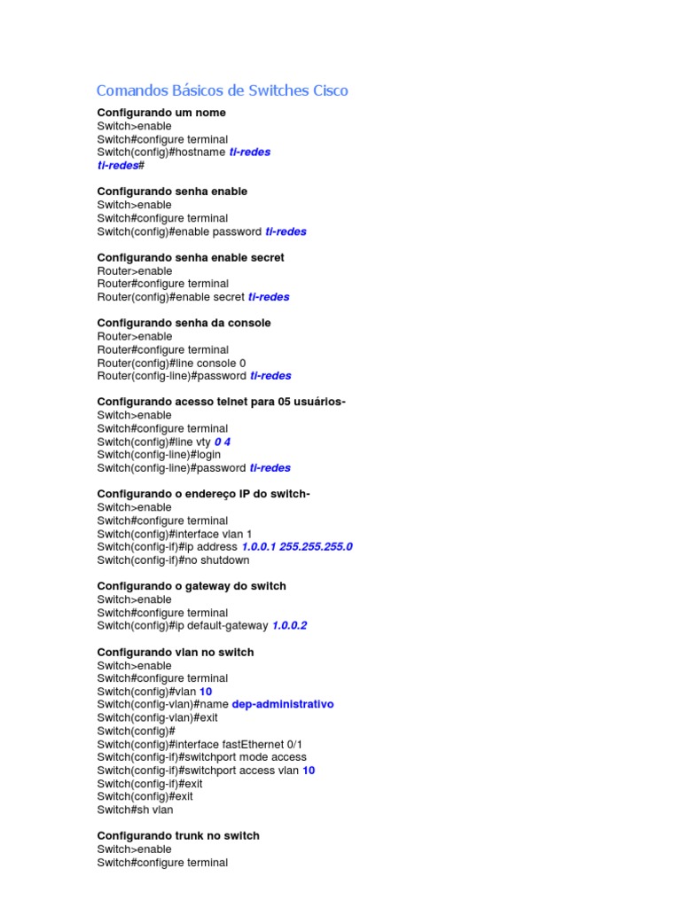 Comandos Básicos de Switches Cisco | PDF