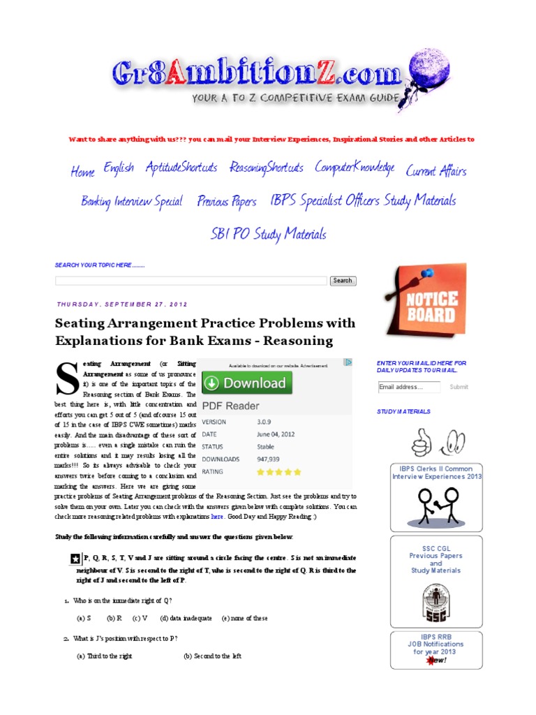 Seating Arrangement Practice Problems With Explanations For Bank Exams ...