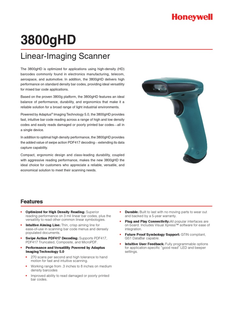 Honeywell 3800g HD Linear Image Scanner | Barcode | Image Scanner