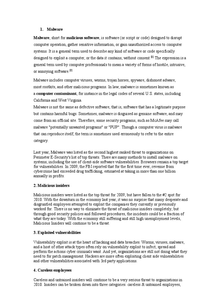 Malware Malware, Short For Malicious Software, Is Software (Or Script ...