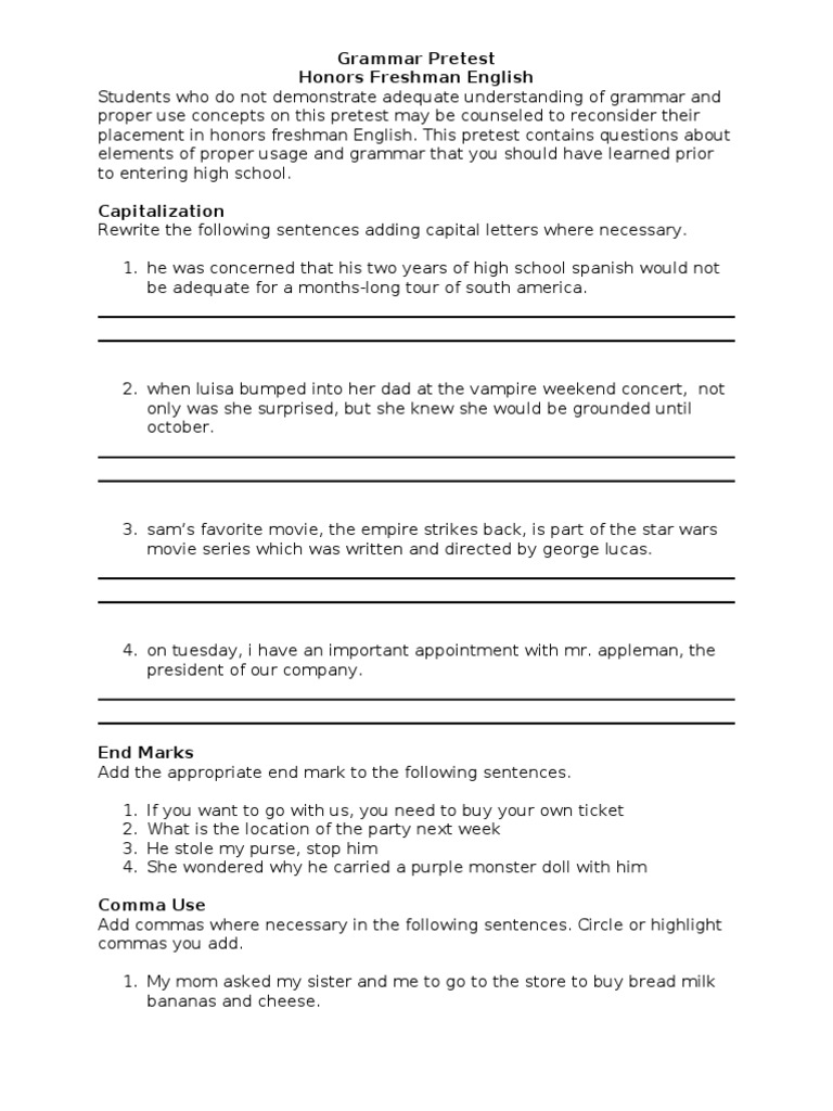 Grammar Pre Test | PDF | Part Of Speech | Subject (Grammar)