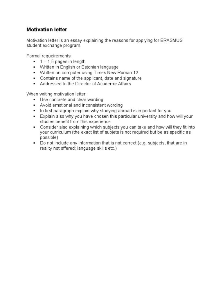 ERASMUSMotivation Letter | PDF | Career & Growth