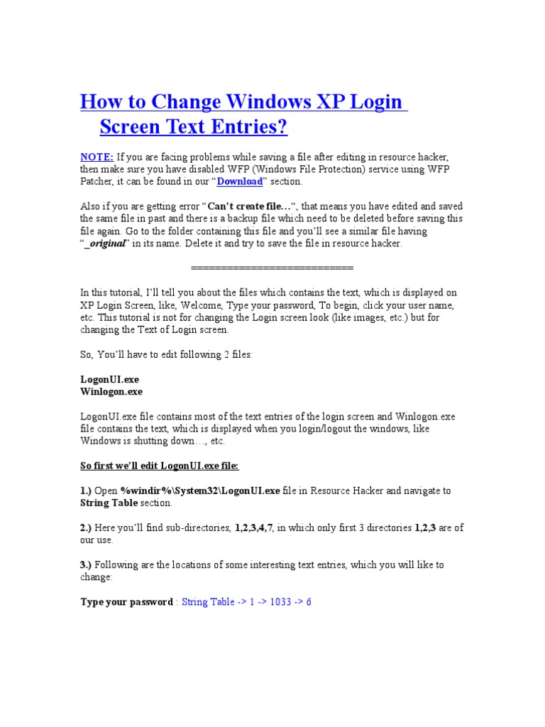 How To Change Windows XP Login Screen Text Entries | PDF | Computer ...