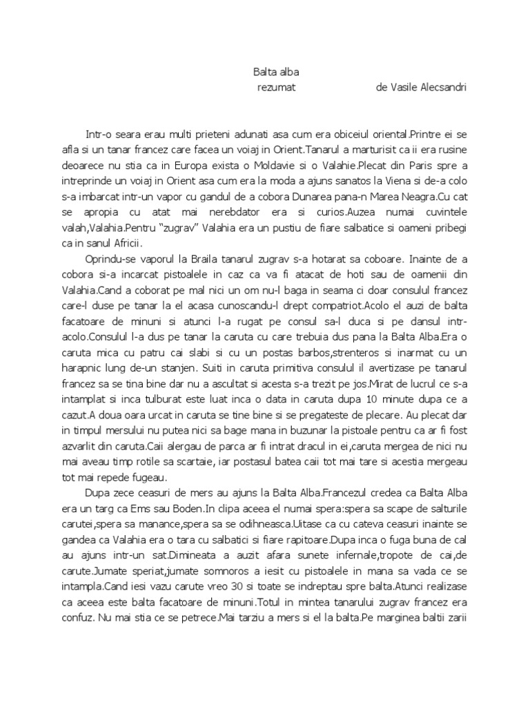 Balta Alba Rezumat | PDF