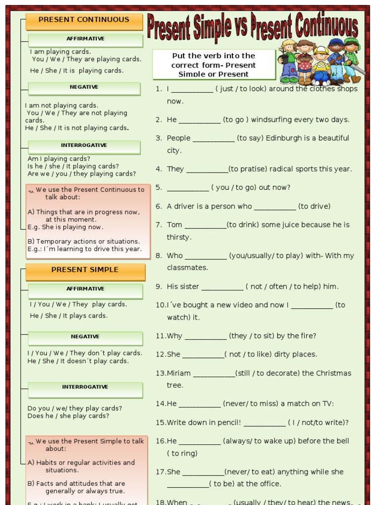 Revising Verb Tenses Present Simple Vs Present | PDF | Grammar | Morphology