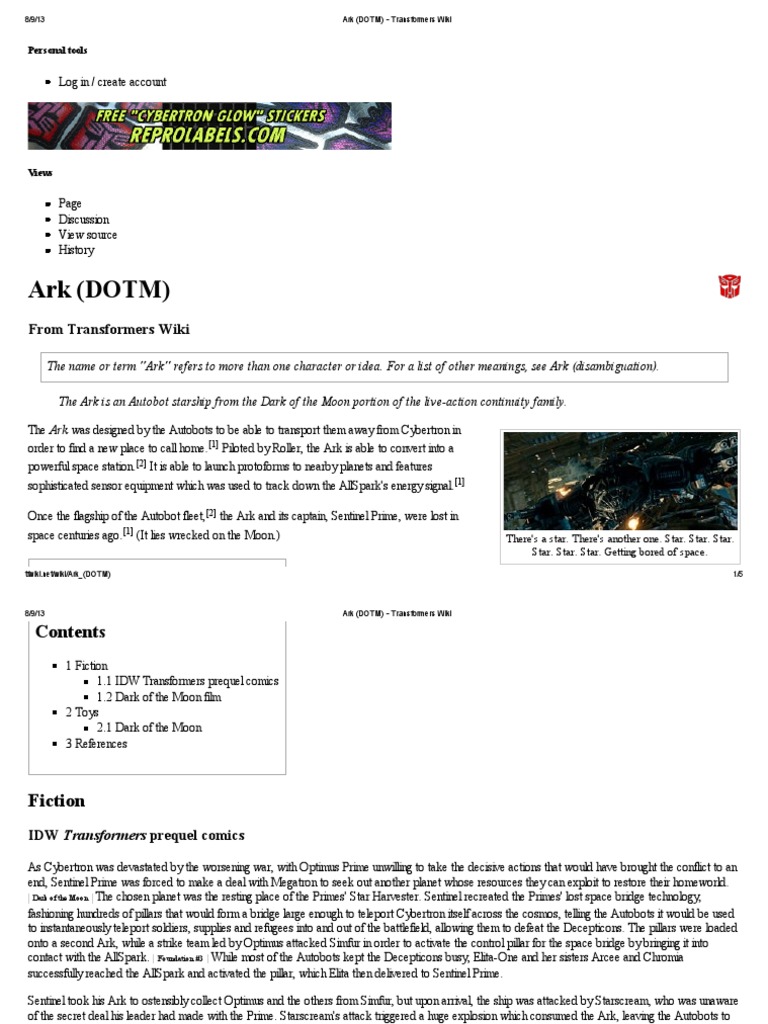 Ark (DOTM): Autobot Starship Overview | PDF | Fictional Vehicles ...