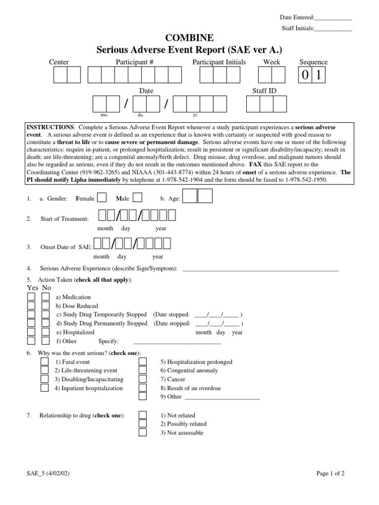 Serious Adverse Event Report Form | PDF | Self-Improvement | Science & Mathematics