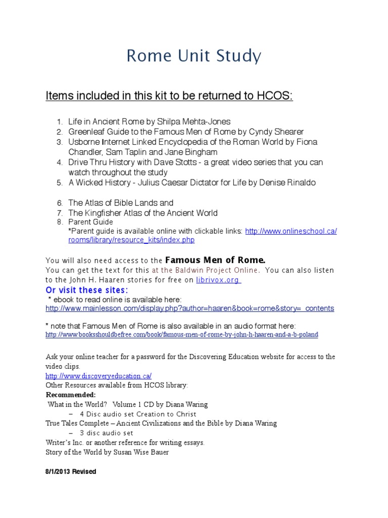 Ancient Rome Unit Study Resources | PDF | Ancient Rome | Julius Caesar