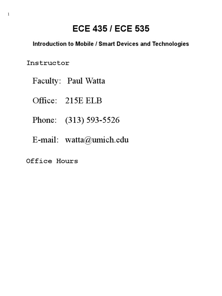 Faculty: Paul Watta Office: 215E ELB Phone: (313) 593-5526 E-Mail ...