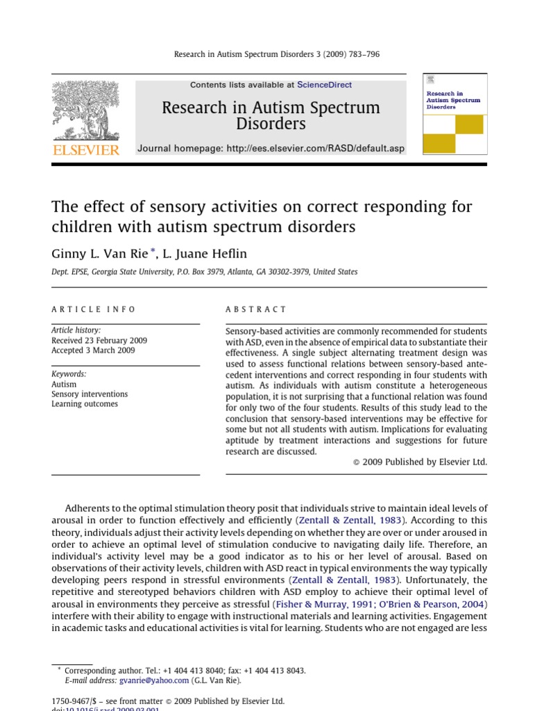Sensory Activities and Autism Learning | PDF | Autism | Vestibular System