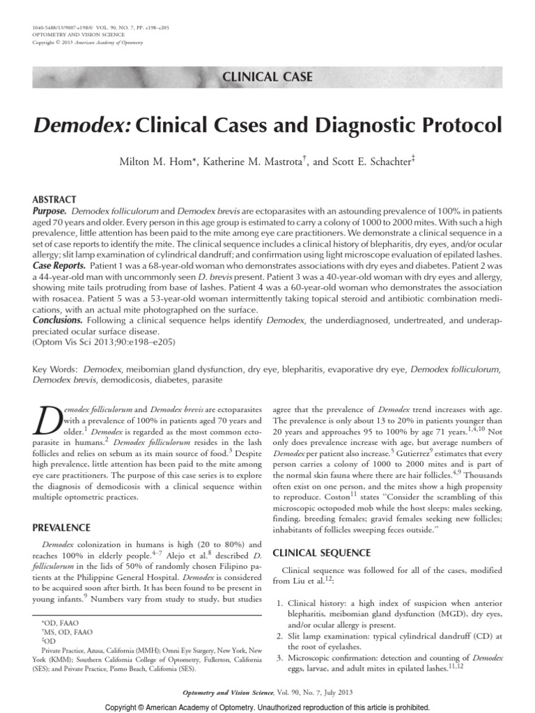 Hom M, Demodex - Clinical Cases & Diagnostic Protocol. OVS 2013 | PDF ...