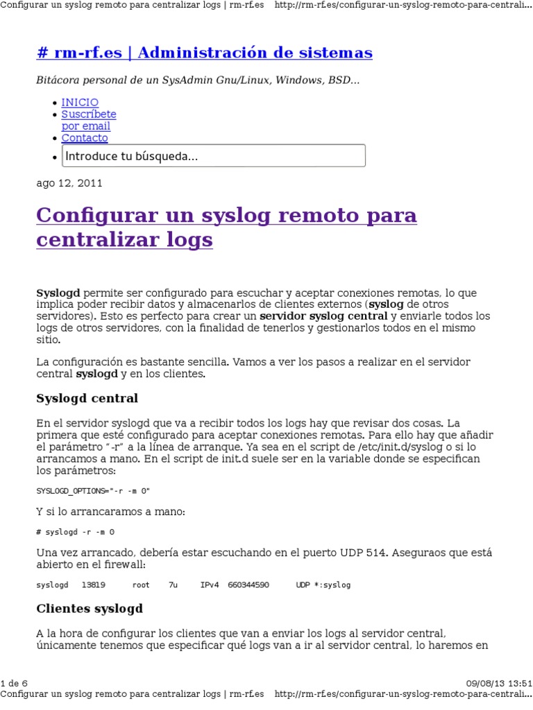 Configuracion de Syslog PDF | PDF | Servidor HTTP Apache | Servidor (Computación)