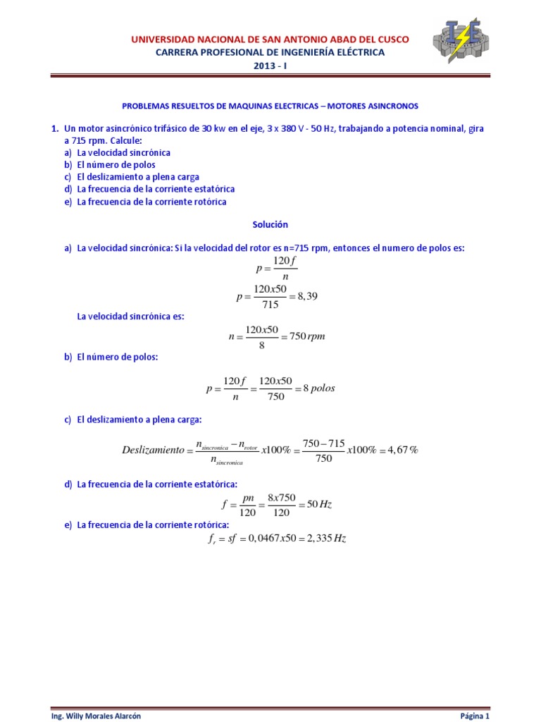 Problemas Resueltos de Maquinas Electricas - Motores Asincronos | PDF | Corriente eléctrica | Vatio