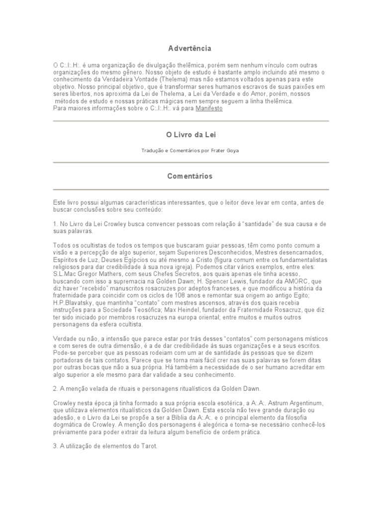 Comentários sobre O Livro da Lei | PDF | Thelema | Aleister Crowley