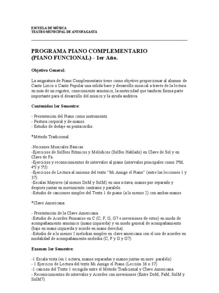 Programa Piano Complementario | PDF | Acorde (Música) | Escala (música)