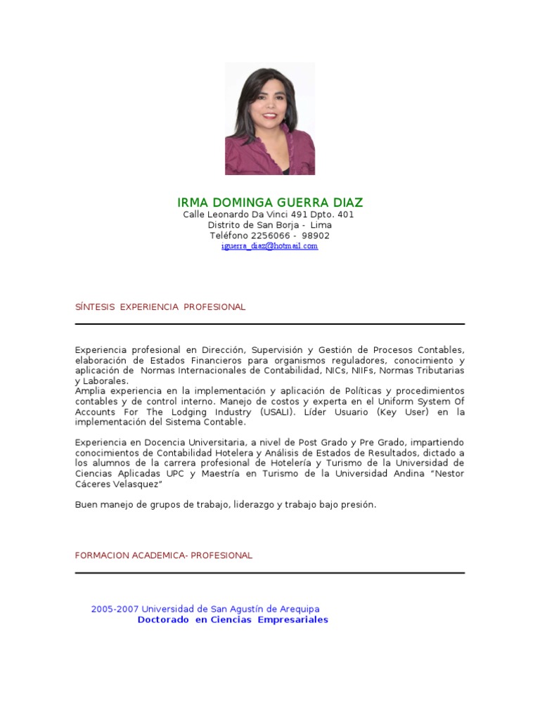 CV Irma Guerra | PDF | Hotel | Contabilidad