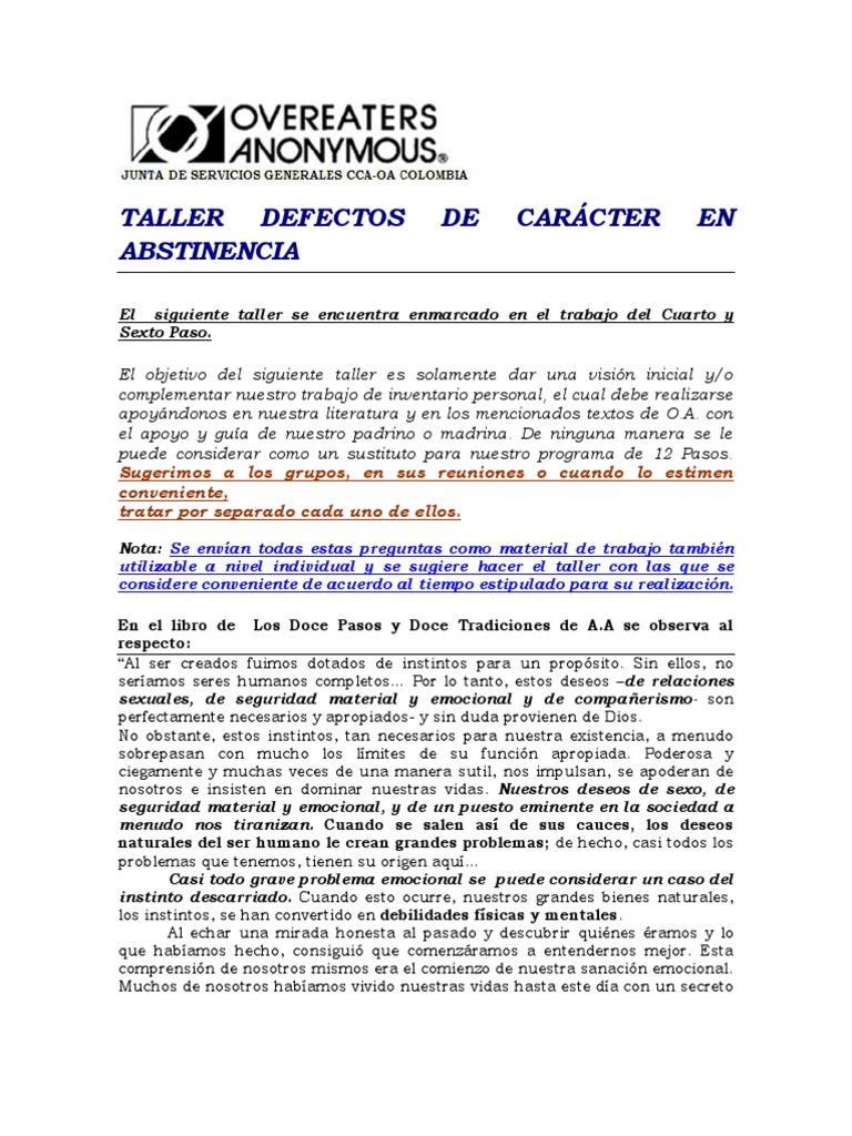 Defectos de Carácter en Abstinencia | PDF | Ira | Amor