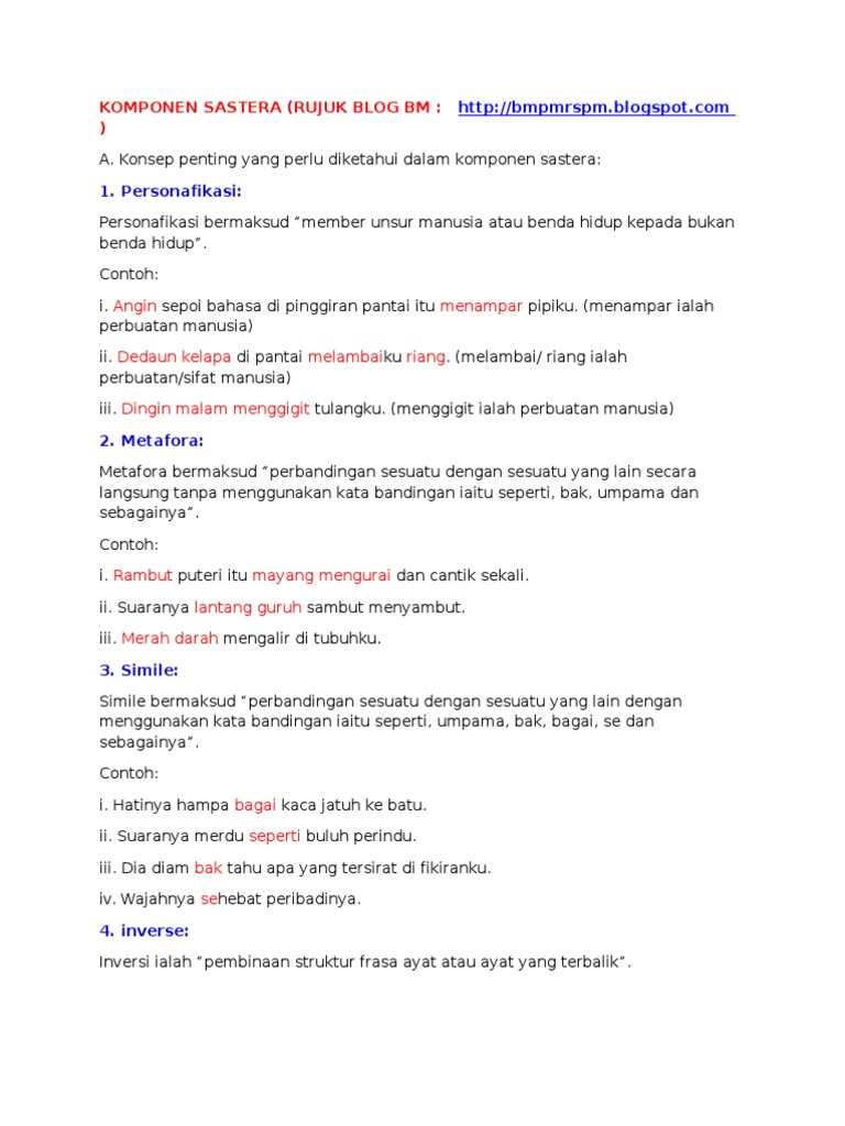 Komponen Sastera: Definisi dan Contoh | PDF