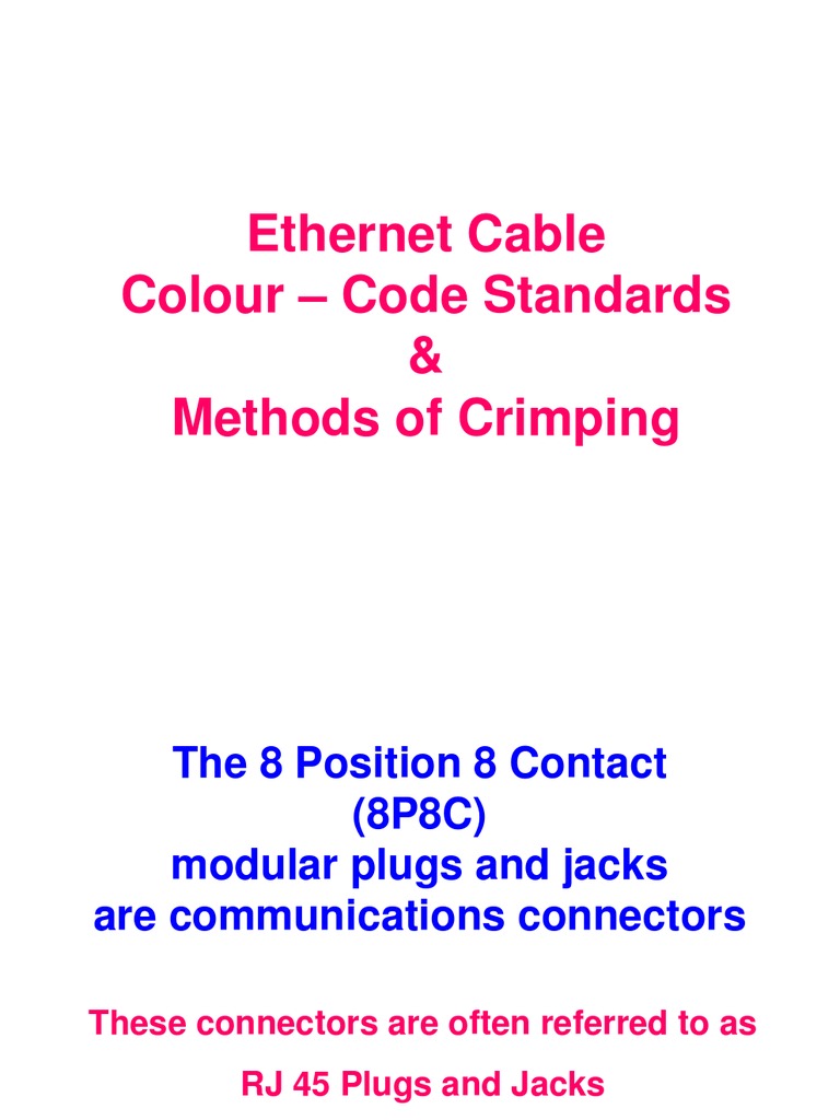 Ethernet Cable Colour - Code Standards & Methods of Crimping | PDF