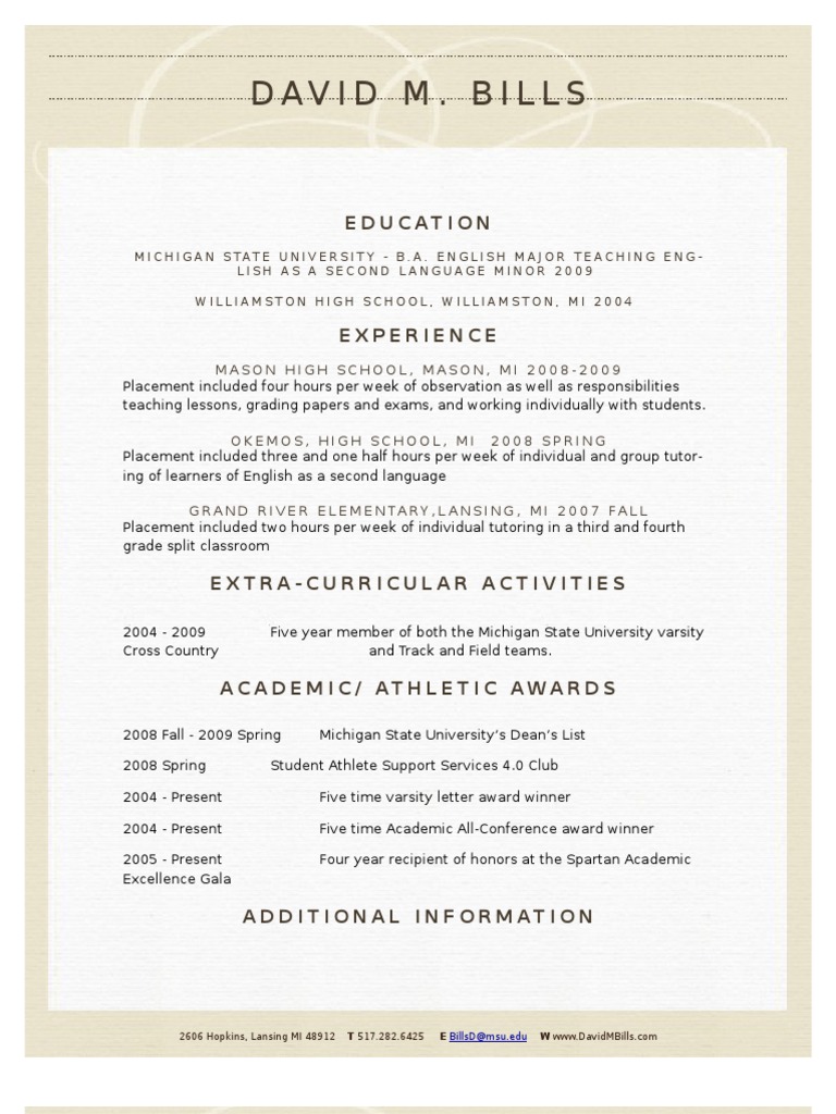 David M. Bills - English Teacher CV | PDF
