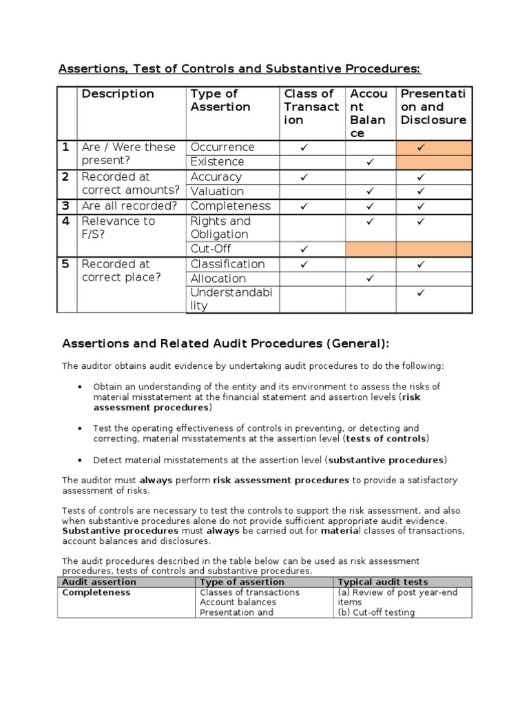 Assertions Risk Assessment Audit 