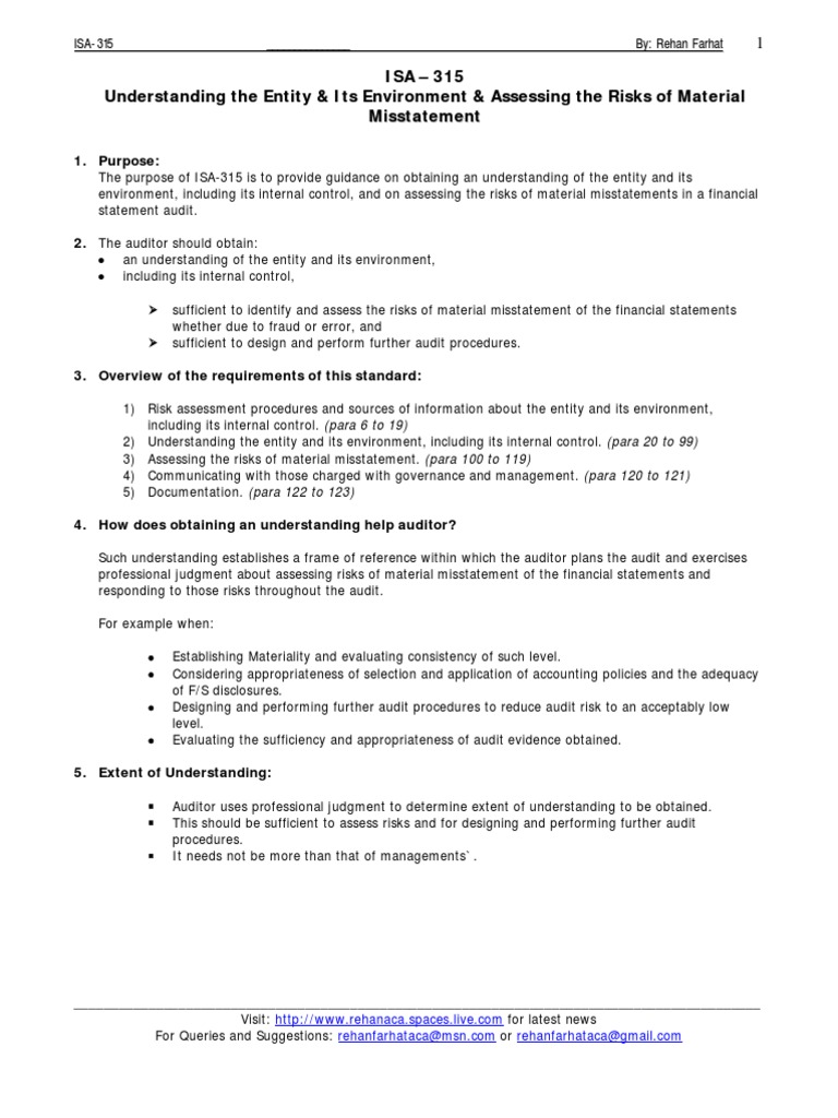 ISA-315 | Financial Audit | Audit | Free 30-day Trial | Scribd