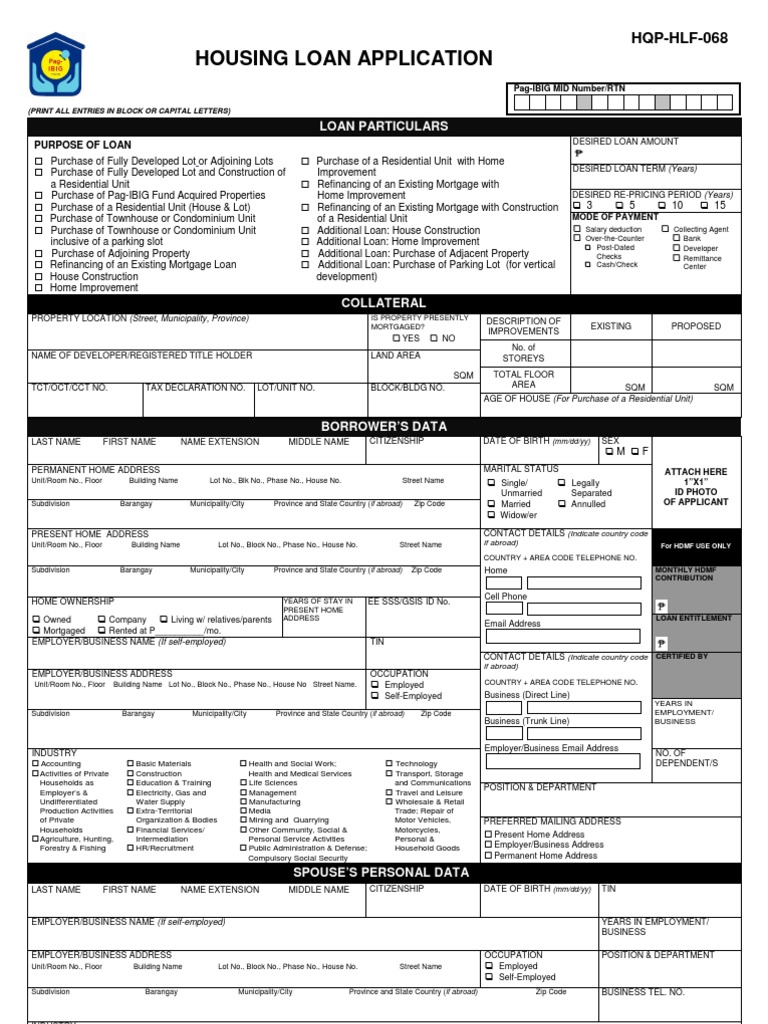 Housing Loan Application (HLA, HQP-HLF-068, V03) | PDF | Loans | Credit ...