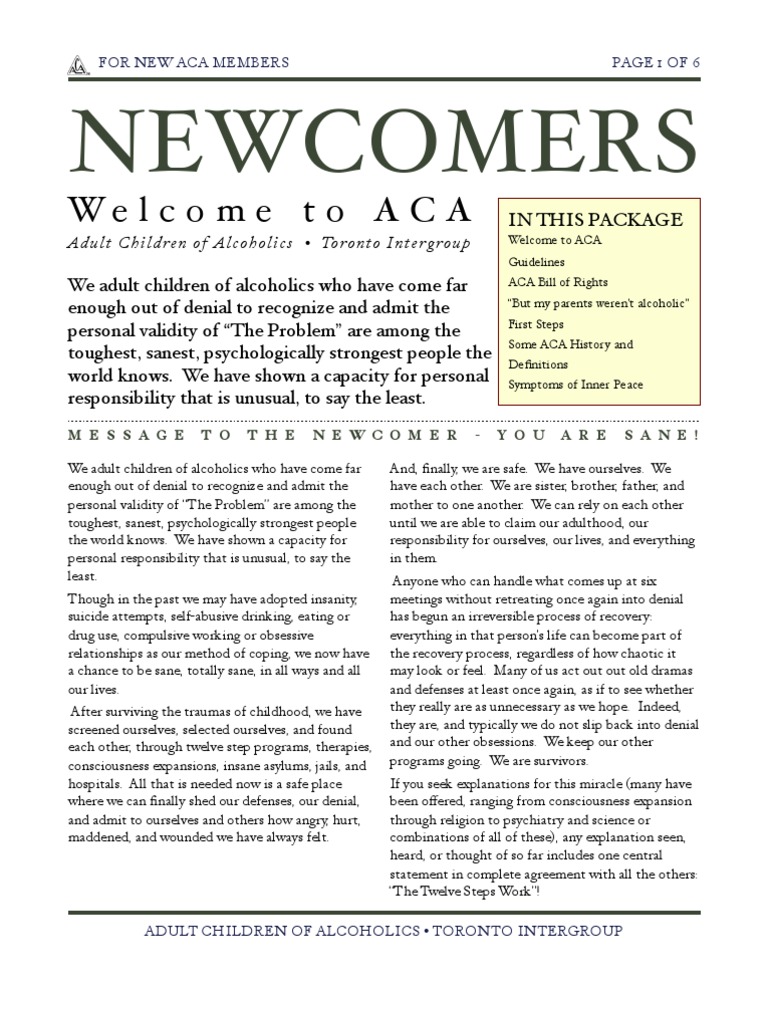 ACOA Newcomer Package | PDF | Twelve Step Program | Alcoholics Anonymous
