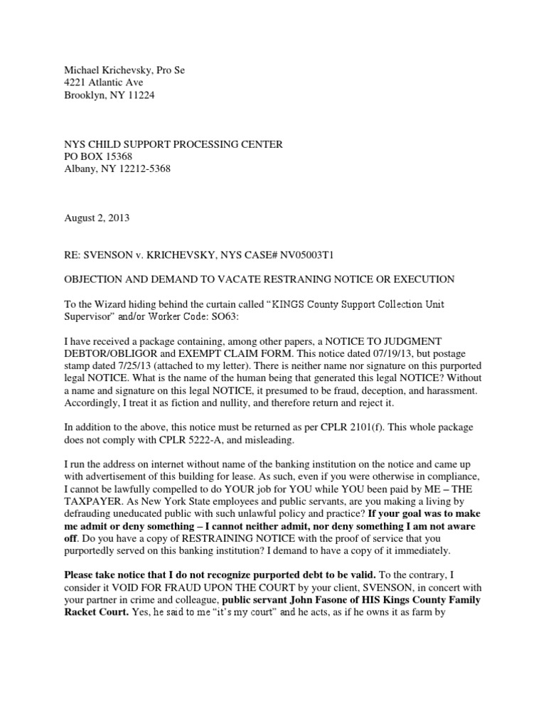 Child Support Collection Unit Letter | Fraud | Criminal Justice | Free ...