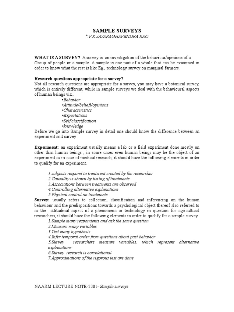Sample Surveys Lecture 1 | PDF | Survey Methodology | Sampling (Statistics)