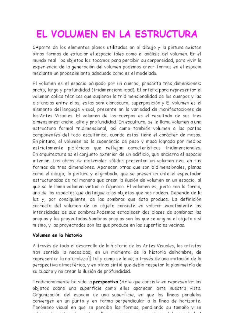 El Volumen en las Artes Visuales | PDF | Perspectiva (Gráfica) | Escultura