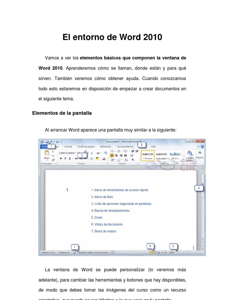 El Entorno de Word 2010 | PDF | Ventana (informática) | Point and Click