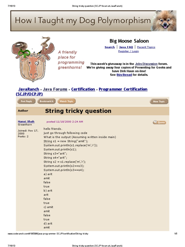String Tricky Question (SCJP Forum at JavaRanch) | PDF | Object ...