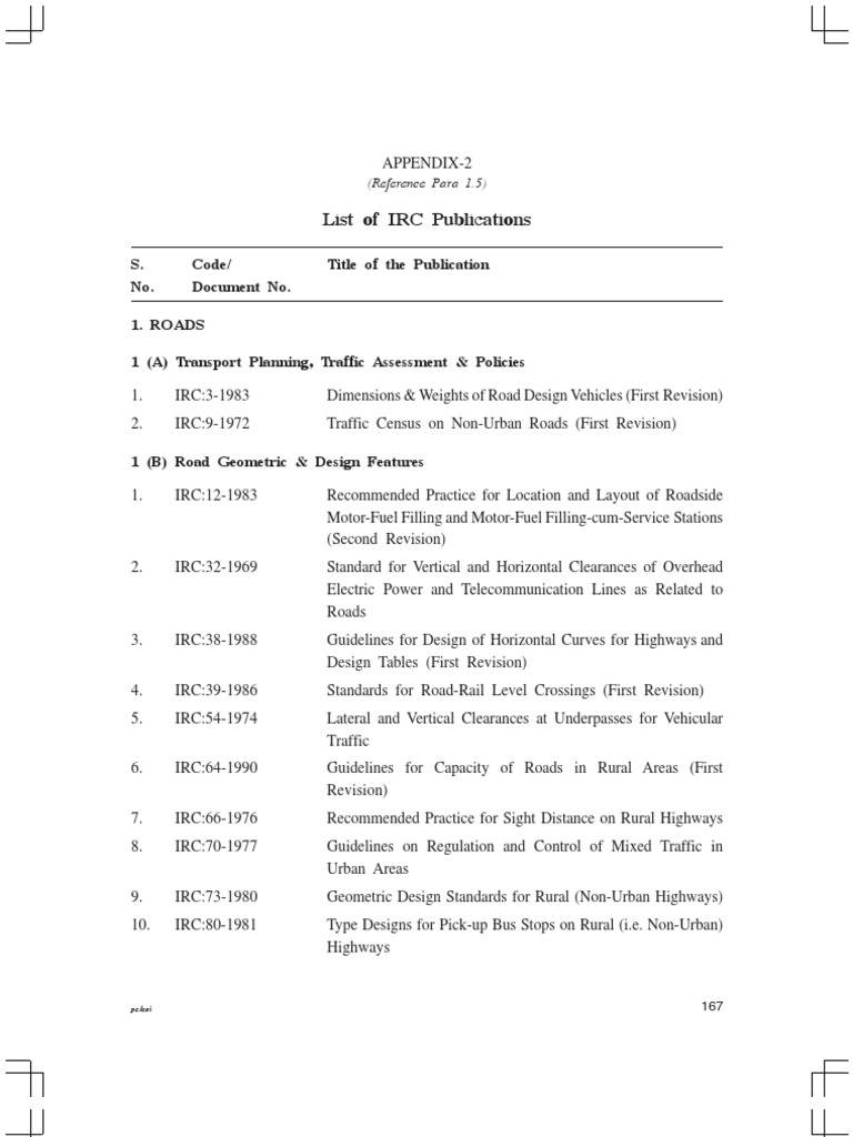 List of Irc Specifications | PDF | Road Surface | Road