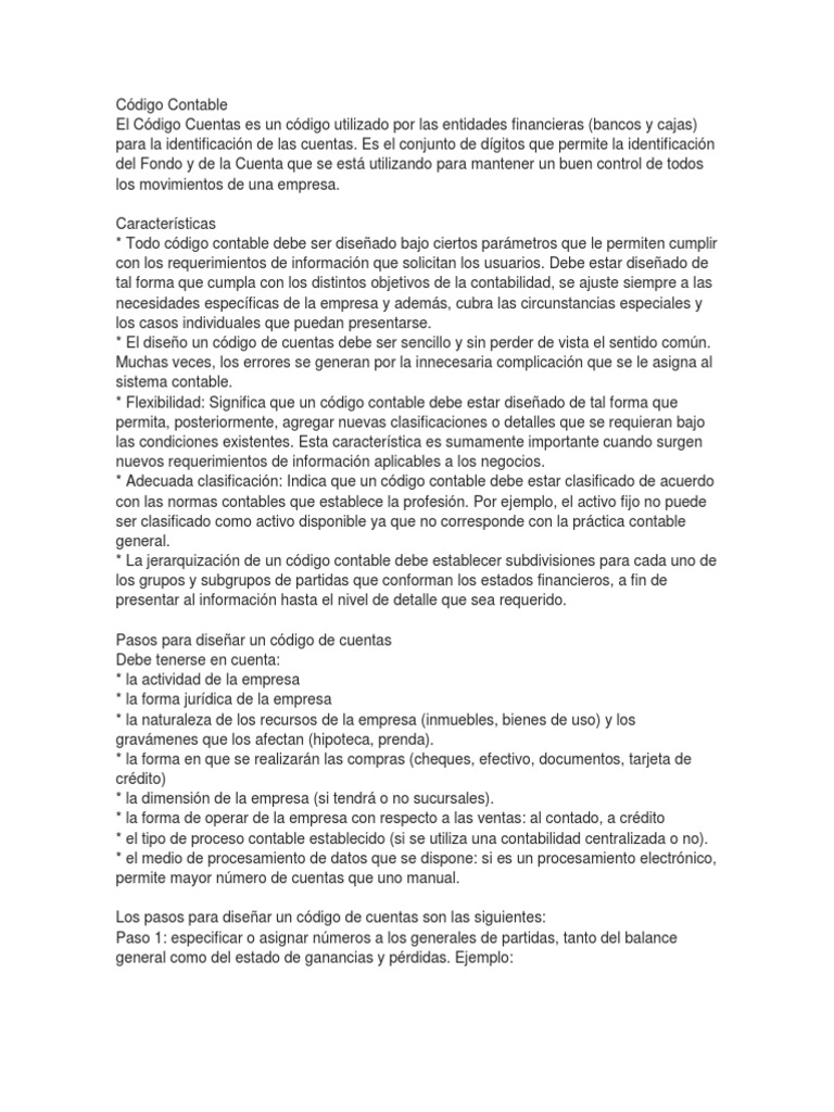 Diseño de Código Contable Eficaz | PDF | Contabilidad | Bancos