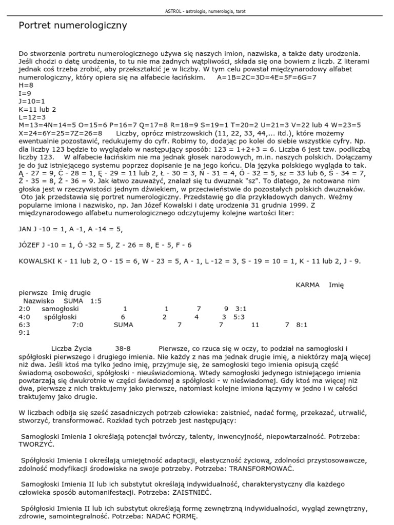 Portret Numerologiczny | PDF