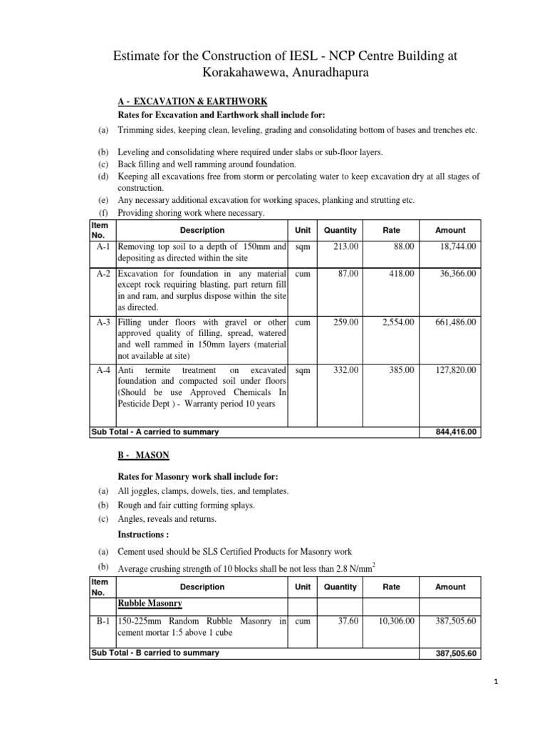 IESL Estimate | Download Free PDF | Plumbing | Concrete