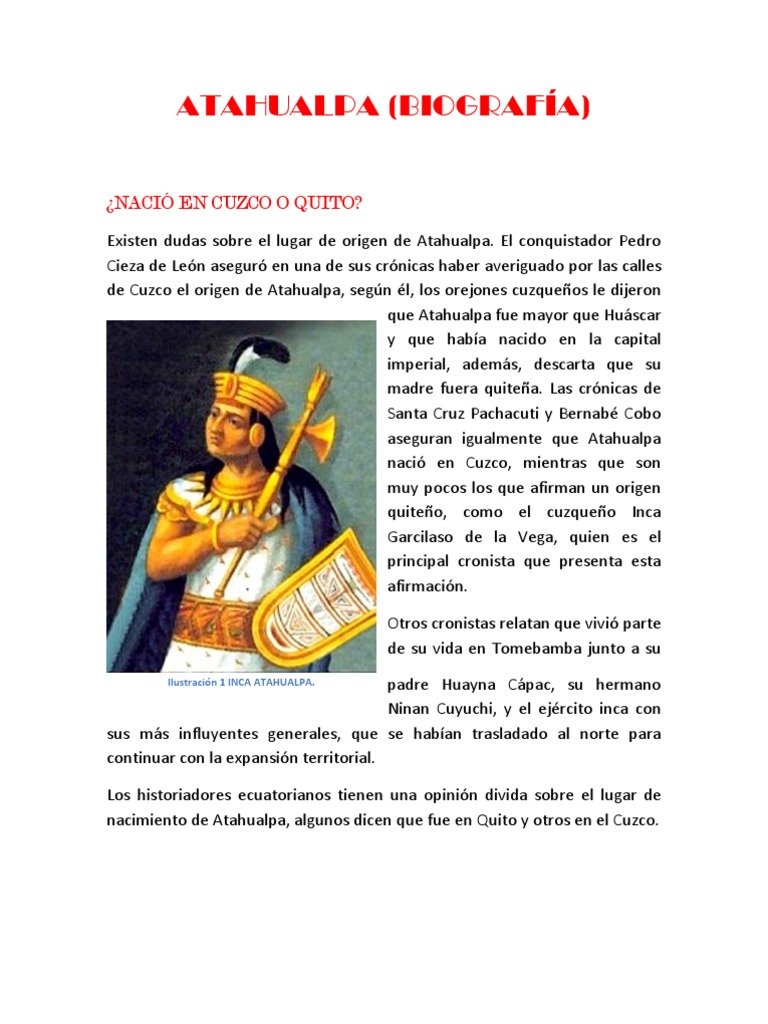 Biografía de Atahualpa, el Inca | PDF | Imperio Inca | Conflicto armado