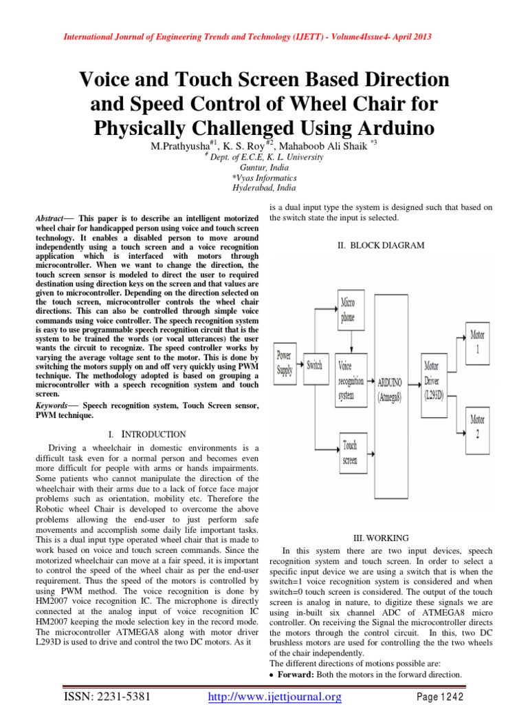 Voice and Touch Screen Based Direction and Speed Control of Wheel Chair ...