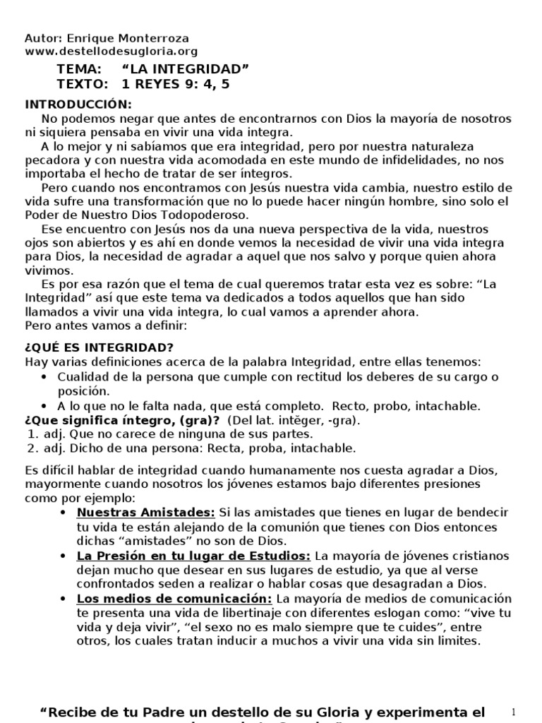 La Integridad en la Vida Cristiana | PDF | Dios | Vida