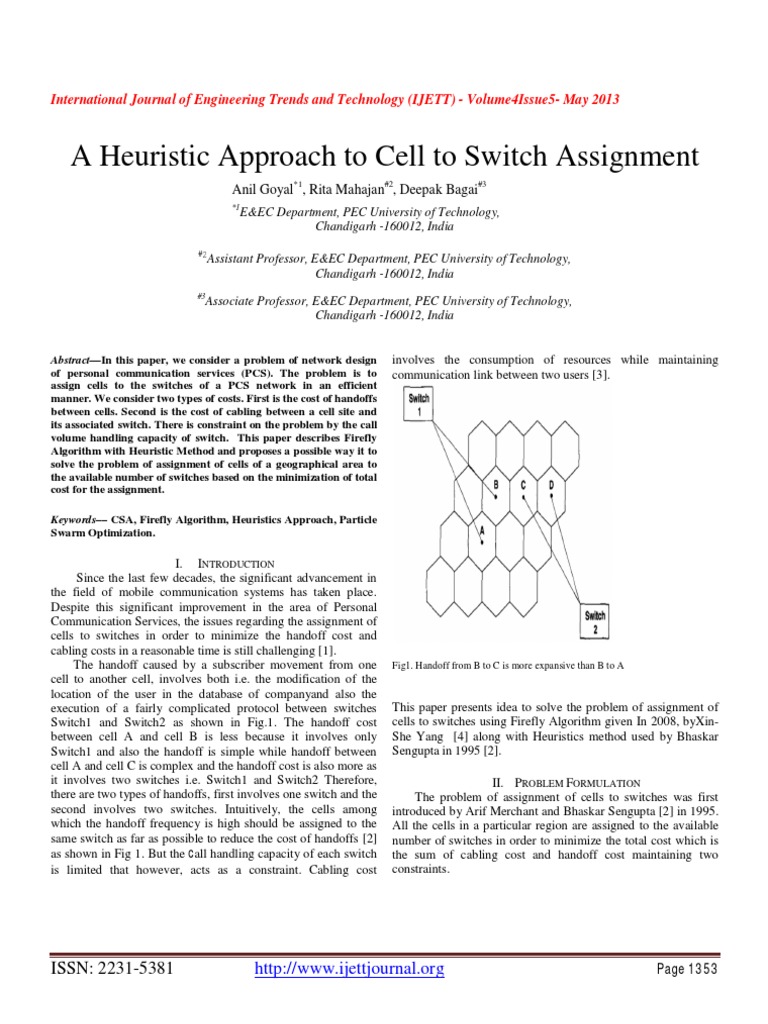 A Heuristic Approach To Cell To Switch Assignment | PDF | Matrix (Mathematics) | Mathematical ...