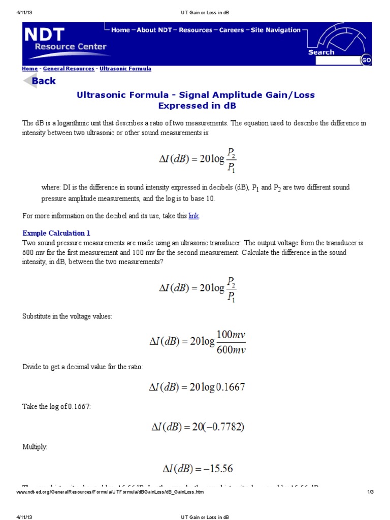 UT Gain or Loss in DB | PDF | Decibel | Amplitude